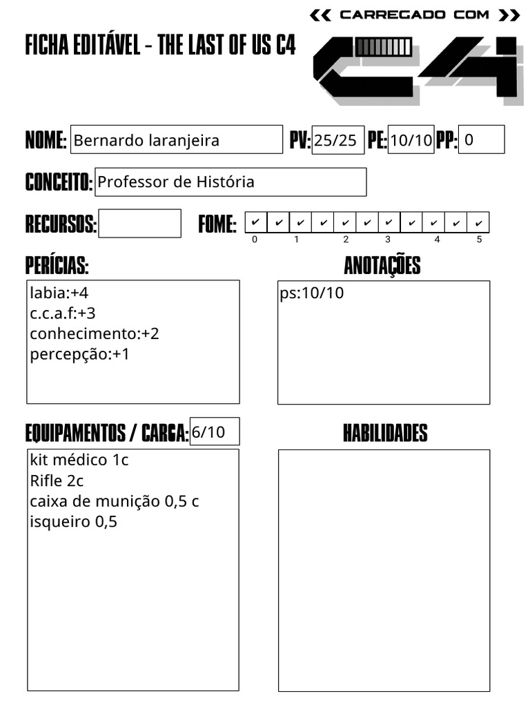 The Last of Us C4 - Ficha Editavel1 | PDF