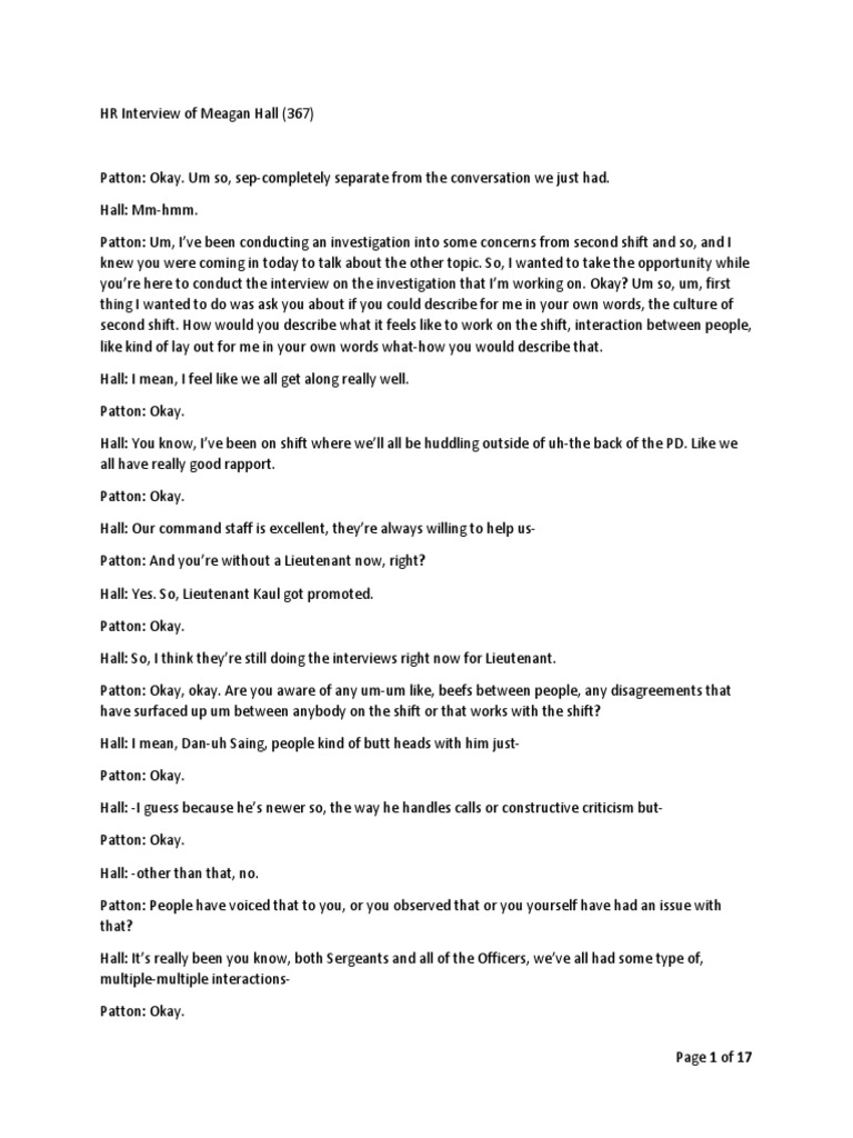 Meagan Hall-Interview 1 | PDF
