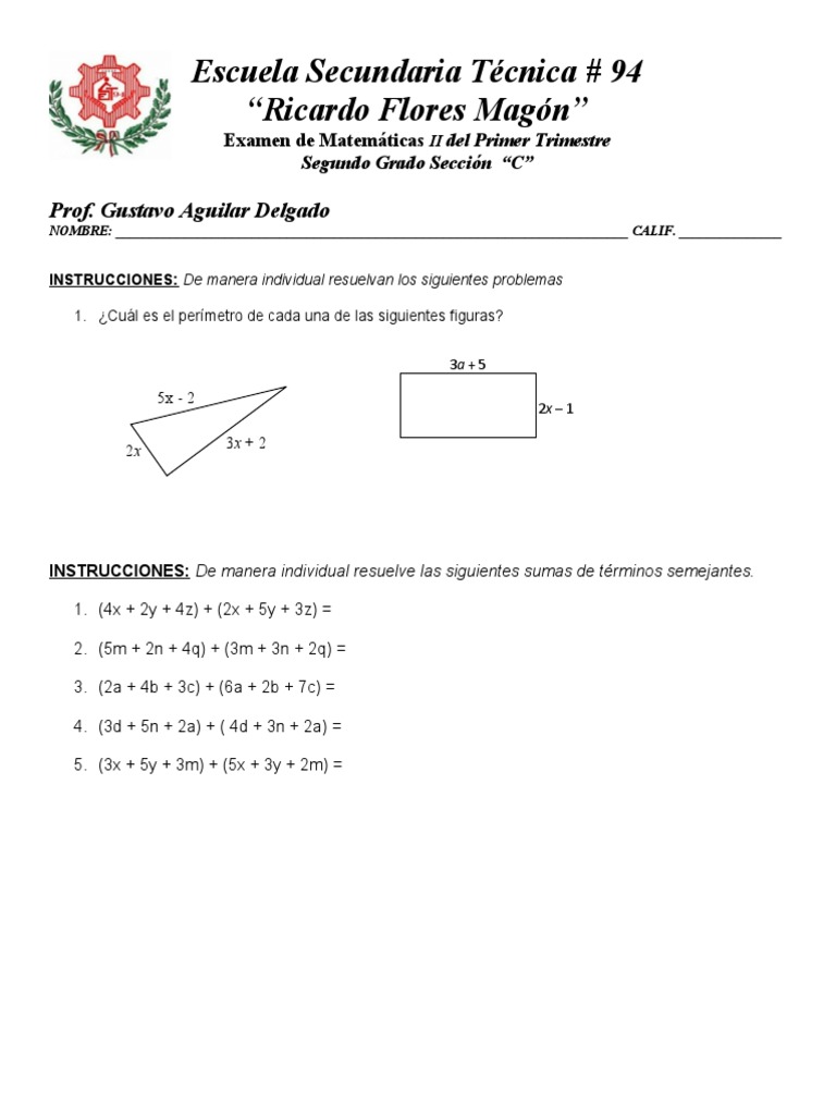 Exa Mat II 1er Trim | PDF | Métodos y materiales de enseñanza