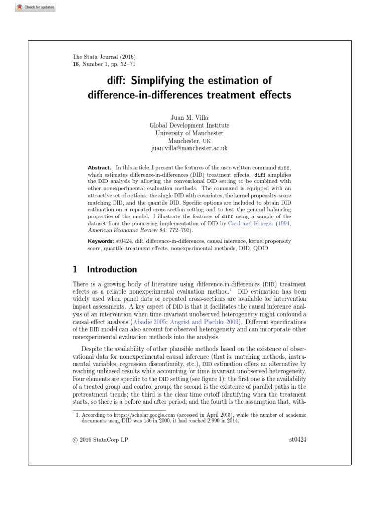 Diff - Simplifying The Estimation of Difference-In-difference Treatment Effects | PDF ...