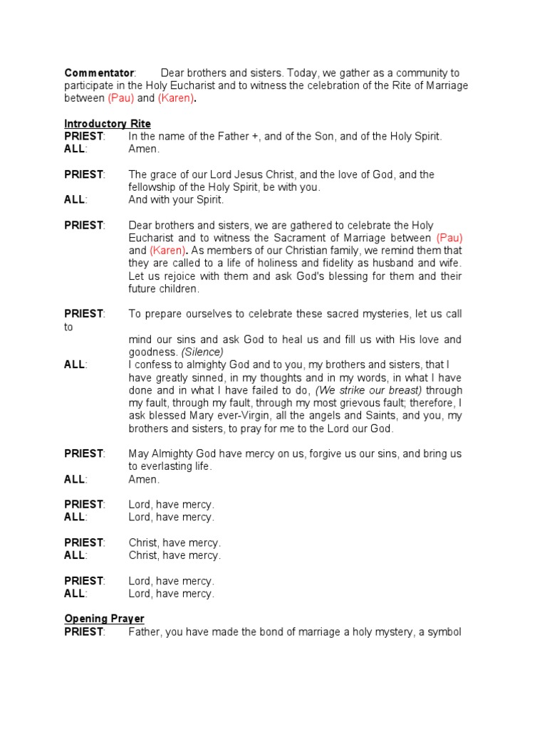 SPCP WEDDING MASS English Missalette Pau - Karen | PDF | Eucharist ...