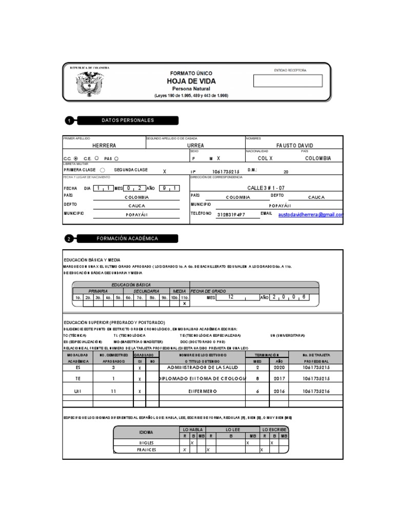 Hoja de Vida Formato Unico FDHU | PDF | Colombia | Servicio Civil