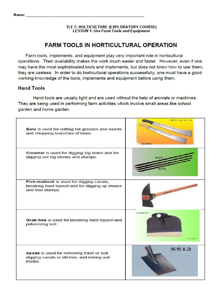 TLE 7: Farm Tools & Equipment Guide | PDF
