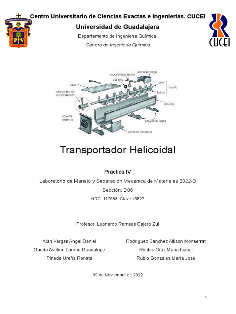 Funcionamiento del Transportador Helicoidal | PDF | Tornillo | Ingeniería