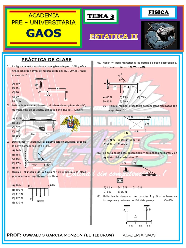 Academia Gaos Fisica Semana 3 - Estatica Ii | PDF | Cantidades fisicas