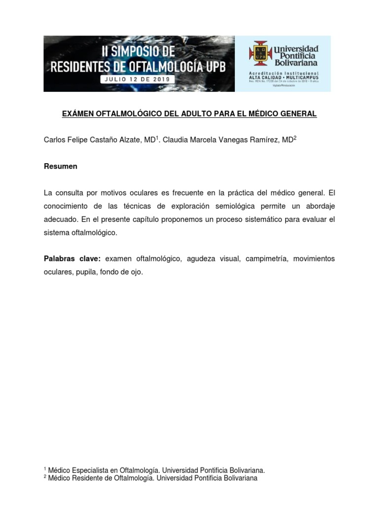Examen Oftalmológico Adulto General | PDF | Ojo humano | Percepción visual