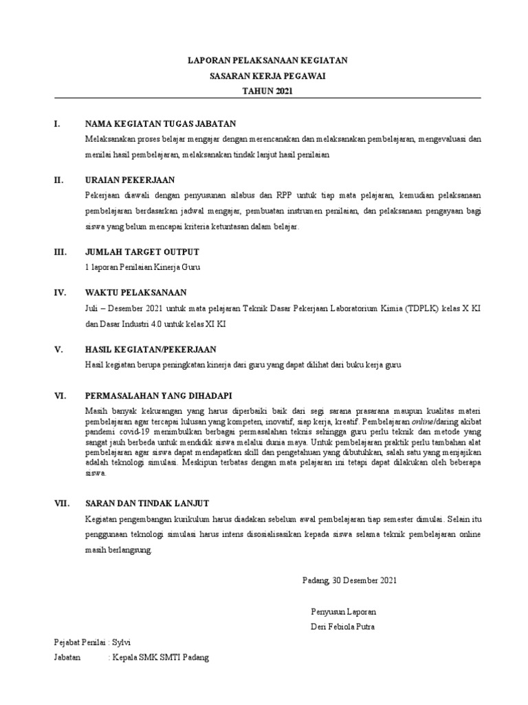 Laporan SKP PKG 2021 | PDF | Karier & Perkembangan | Seni