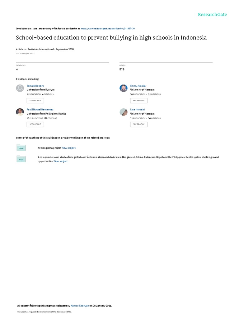 School Based Education To Prevent Bullying In High Schools In Indonesia