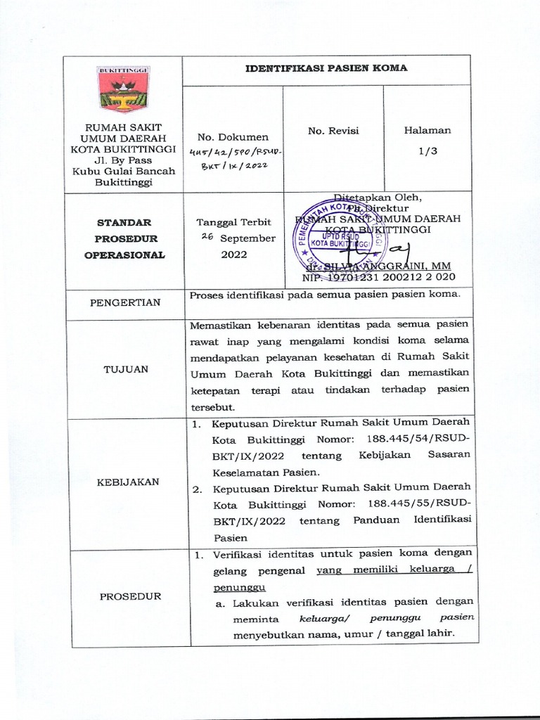 SKP EP 1 SPO Identifikasi Pasien Koma - 0001 | PDF
