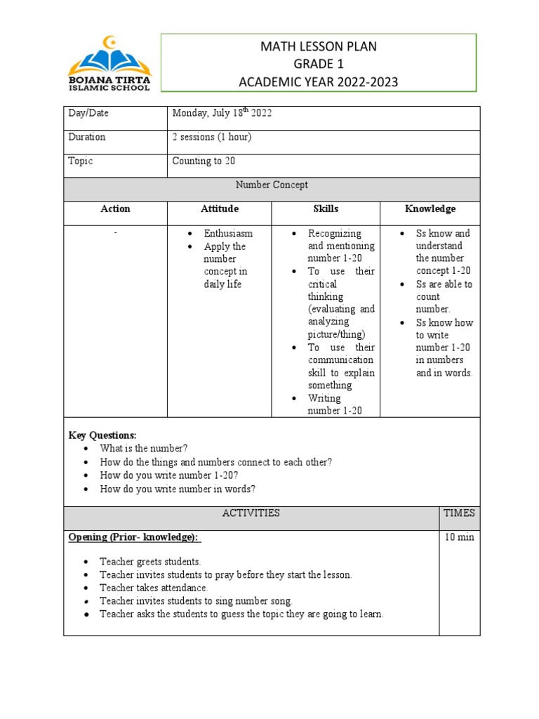 Counting To 20 | PDF | Teachers | Lesson Plan