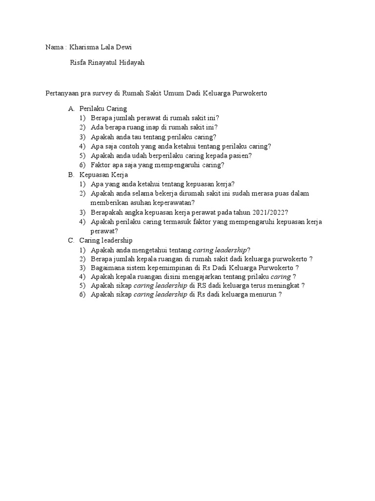 Pertanyaan Pra Survey | PDF