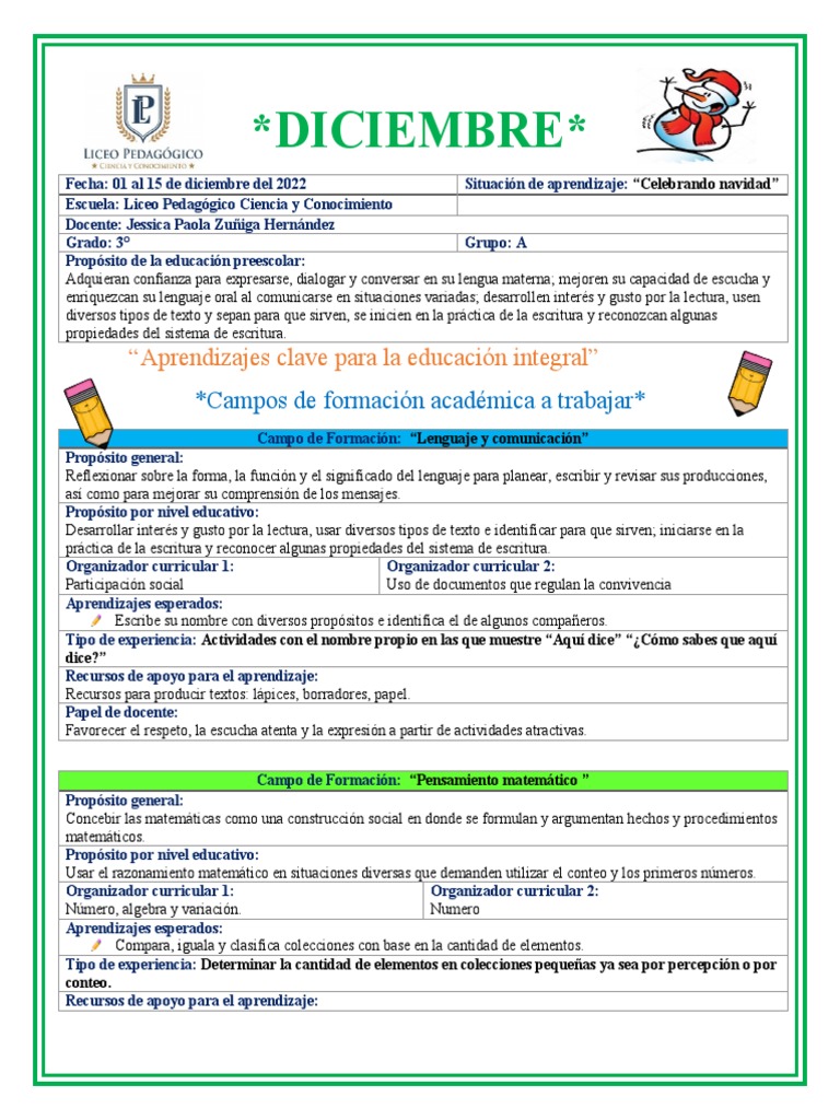 Planeación de La Primera Semana de Diciembre | PDF | Aprendizaje ...