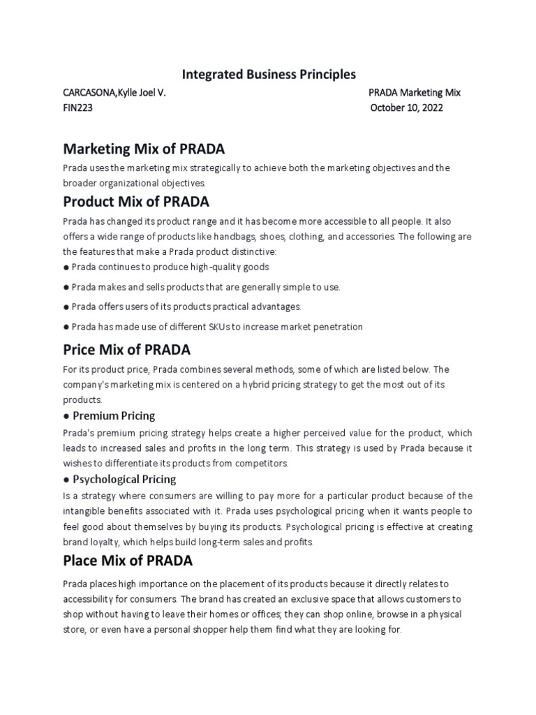 PRADA Marketing Mix (CARCASONA) | PDF | Pricing | Marketing