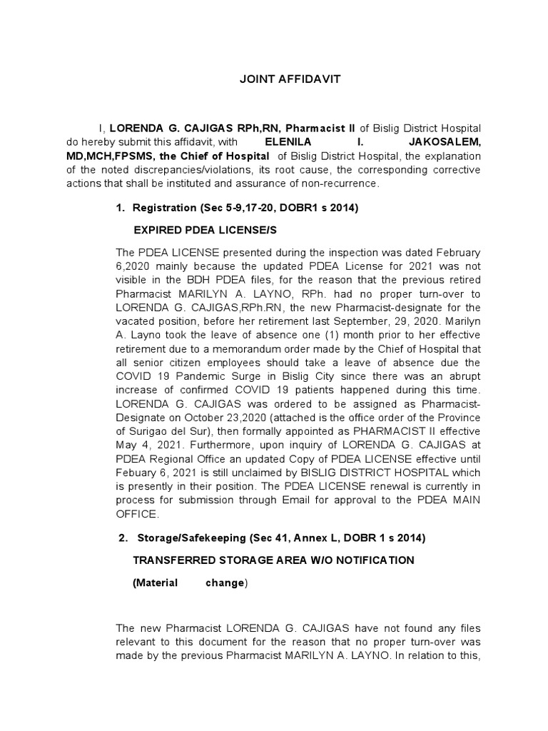 PDEA JOINT Affidavit | PDF | Pharmacist | Pharmacy
