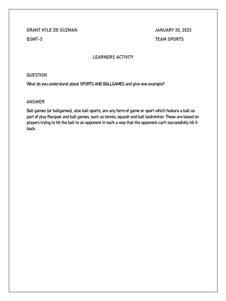 Team Sports Learner | PDF
