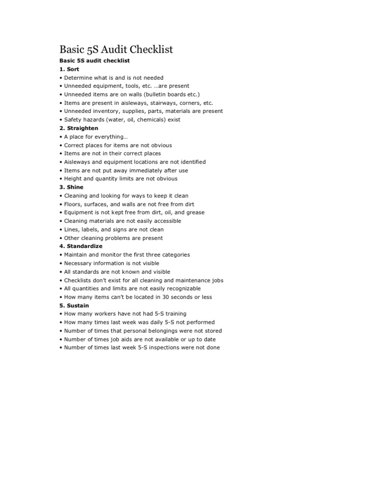 Basic 5S Audit Checklist | PDF | Business