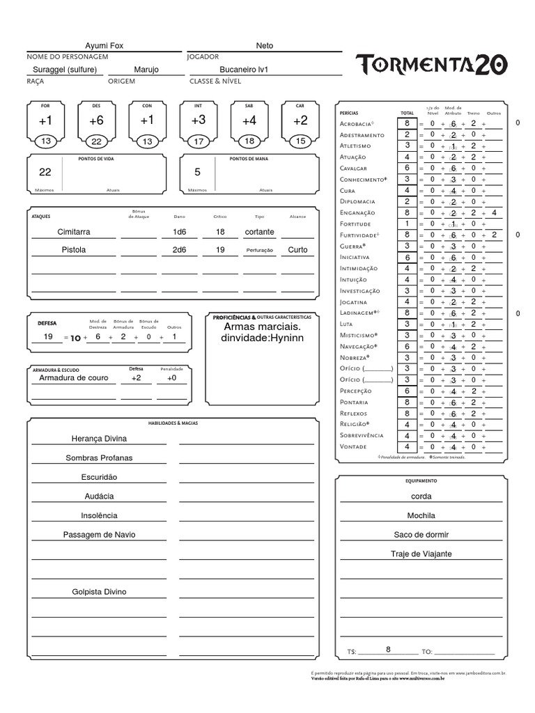 Ficha T20 EDITÁVEL v1.2 (Celular) | PDF