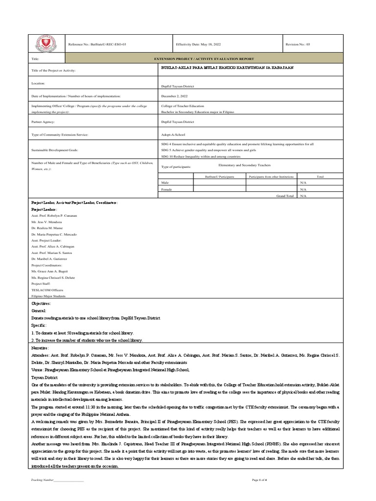 PB - CTE - Evaluation Report - BSED FILIPINO | PDF