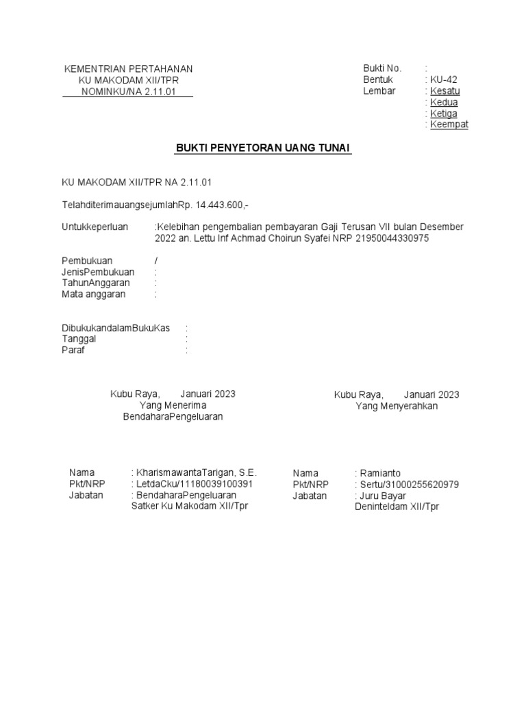 Bukti Penyetoran Gaji Tni Ad Pdf