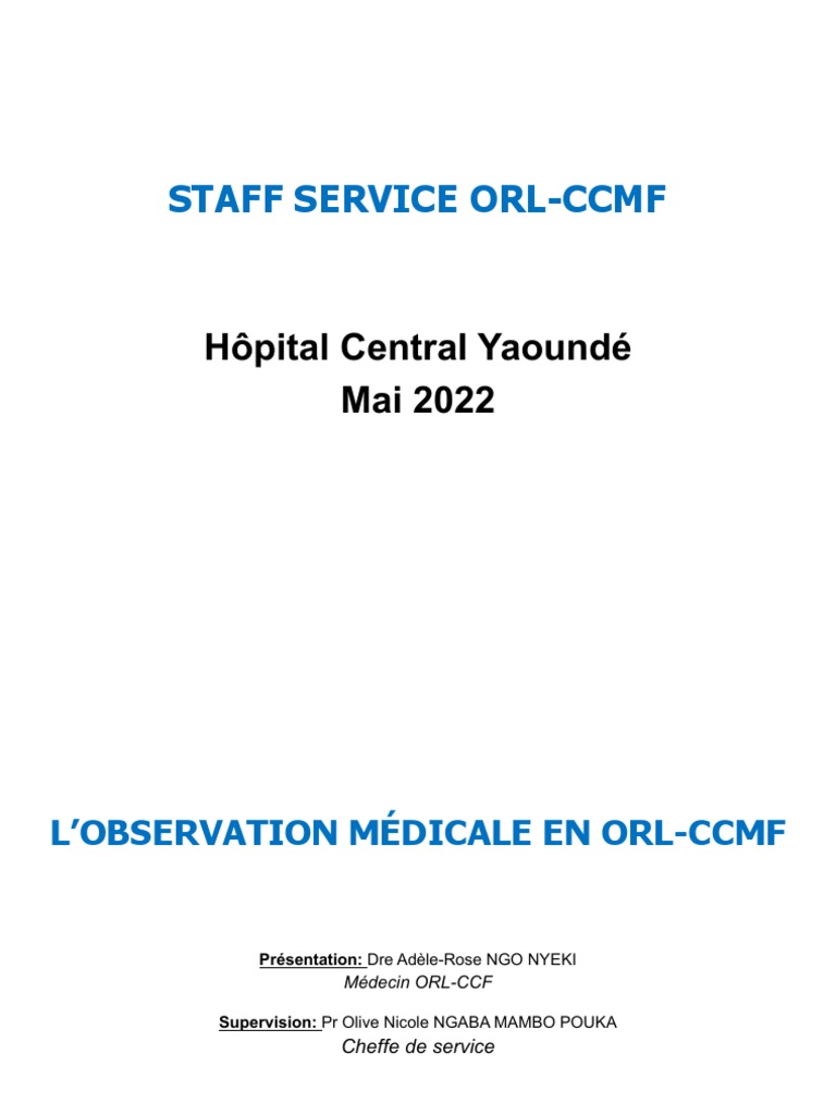 L'observation Medicale en Orl-Ccmf - Hcy Mai 2022 - Nyeki | PDF ...