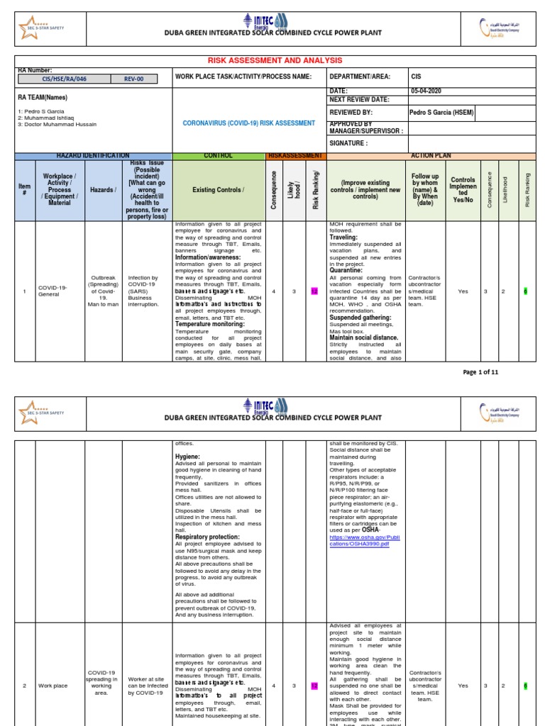 RISK ASSESSMENT COVID-19 - Edit - 1645265605593 - Edit - 1645265644305 | PDF | Risk | Hygiene