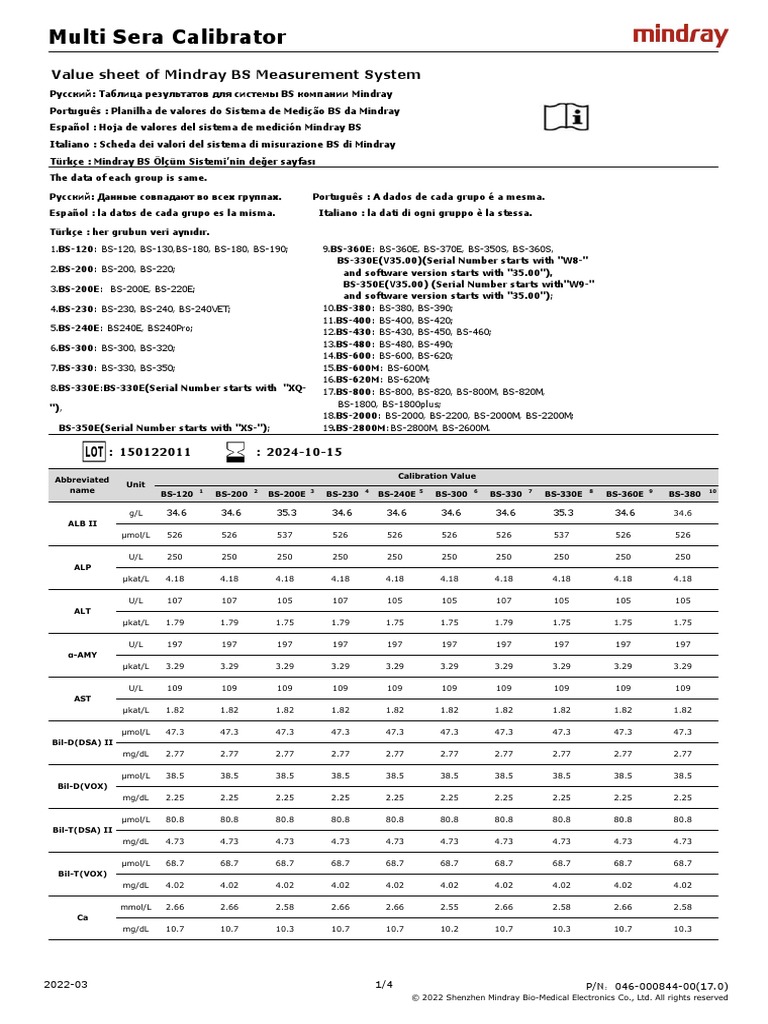 150122011-1501 Multi Sera Calibrator | PDF | Lactate Dehydrogenase ...