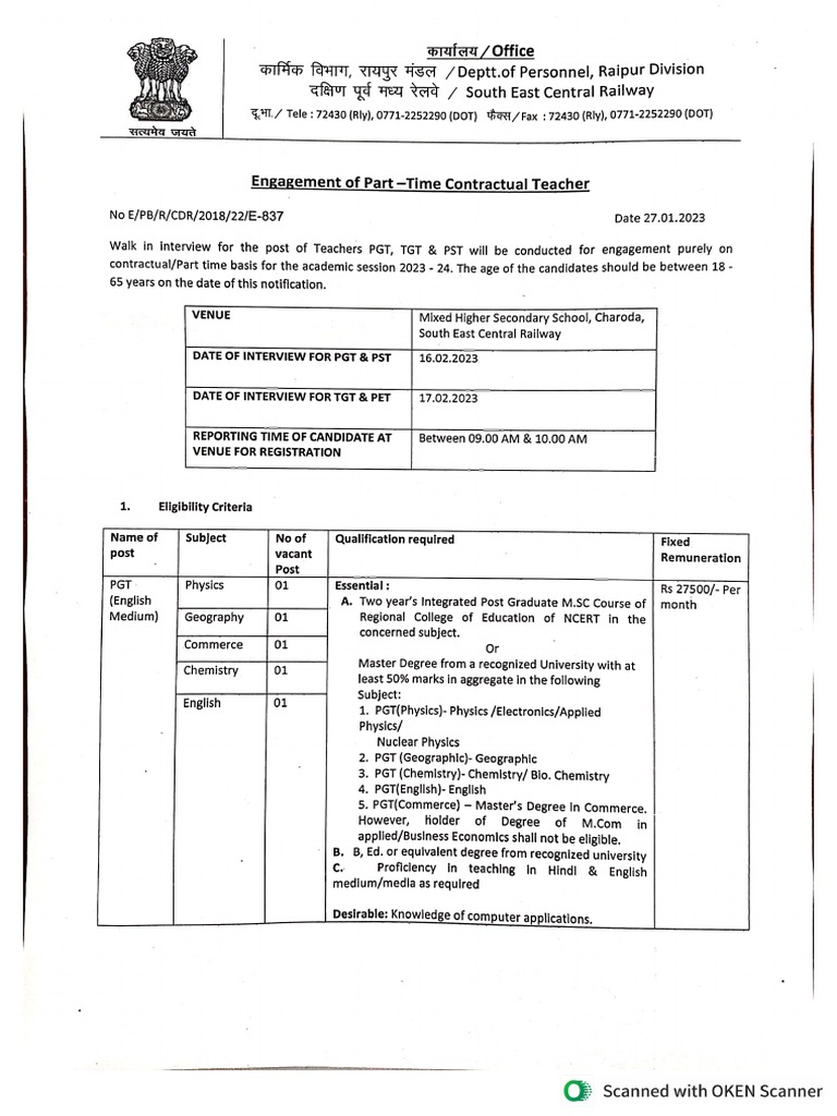 Contract Teacher Notification 2023-24 | PDF