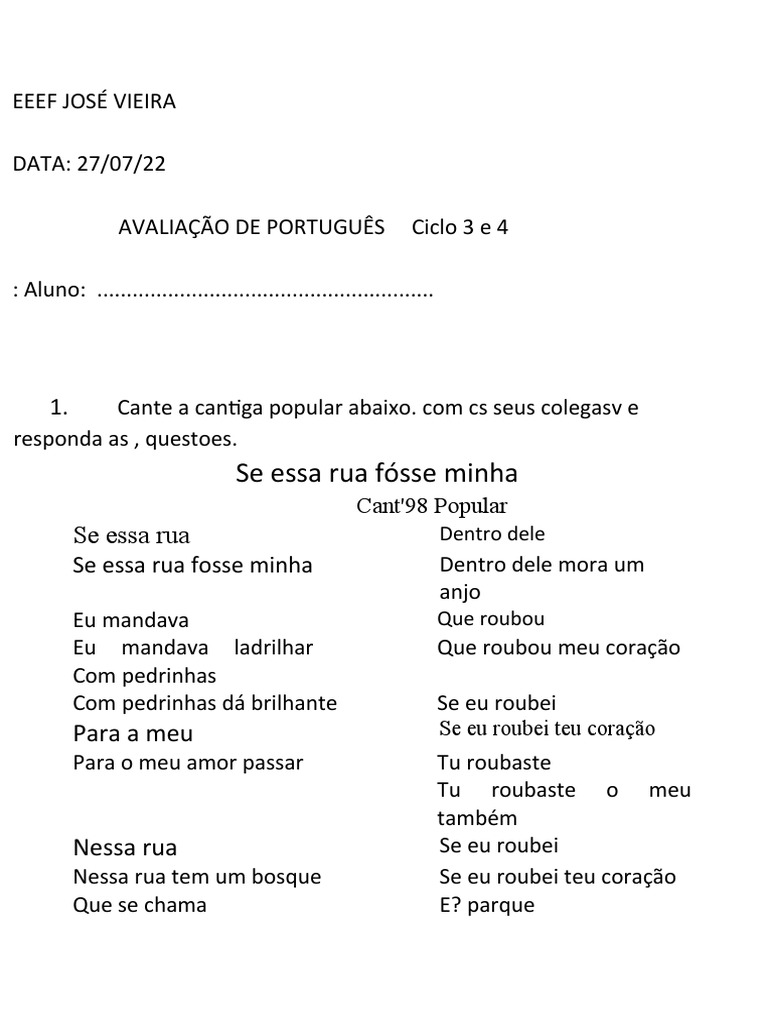 Avaliação de Português | PDF