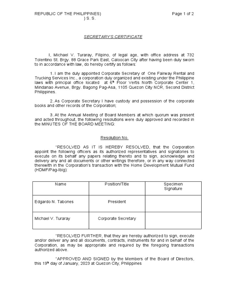 Draft Sec Cert | PDF | Corporations | Private Law