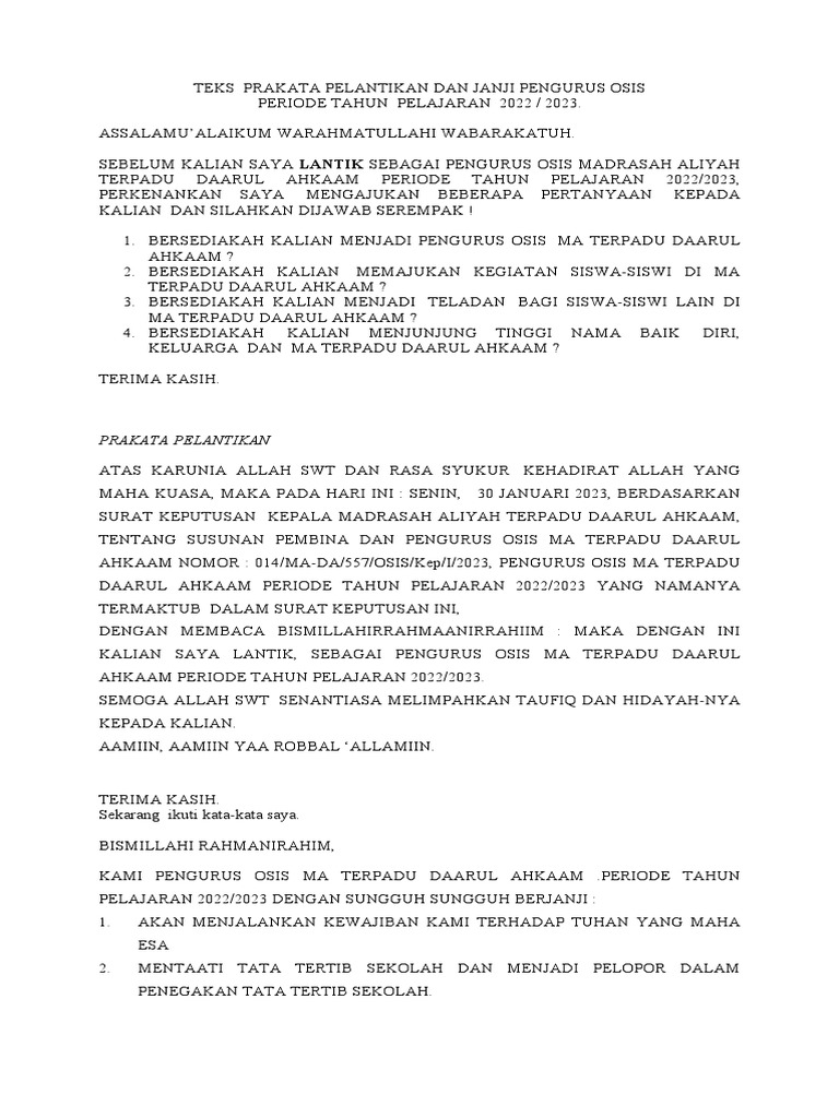 Janji Osis Teks | PDF