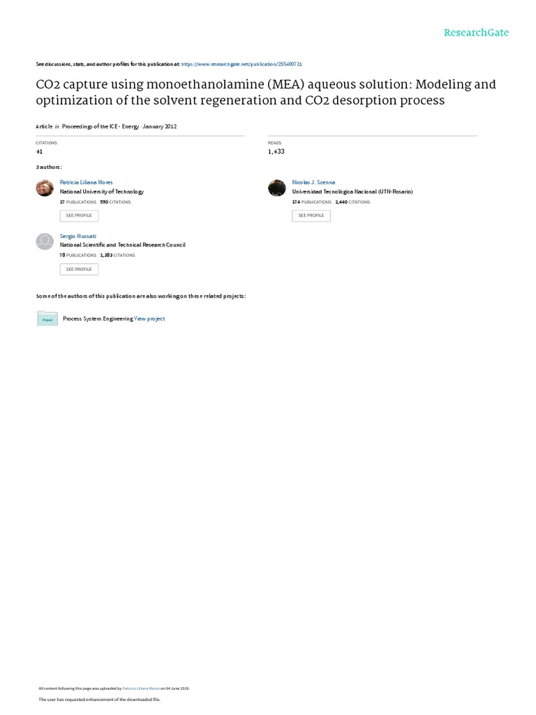 CO2 Capture Using Monoethanolamine (MEA) Aqueous Solution | PDF ...