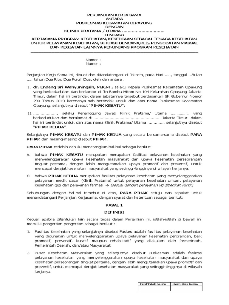 Draft Mou Puskesmas Dengan Klinik | PDF