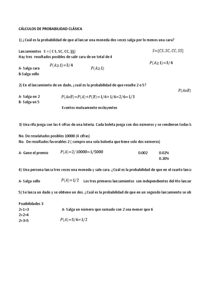 Ejercicios de Ejemplo de Cálculo de Probabilidades | PDF | Probabilidad | Aritmética