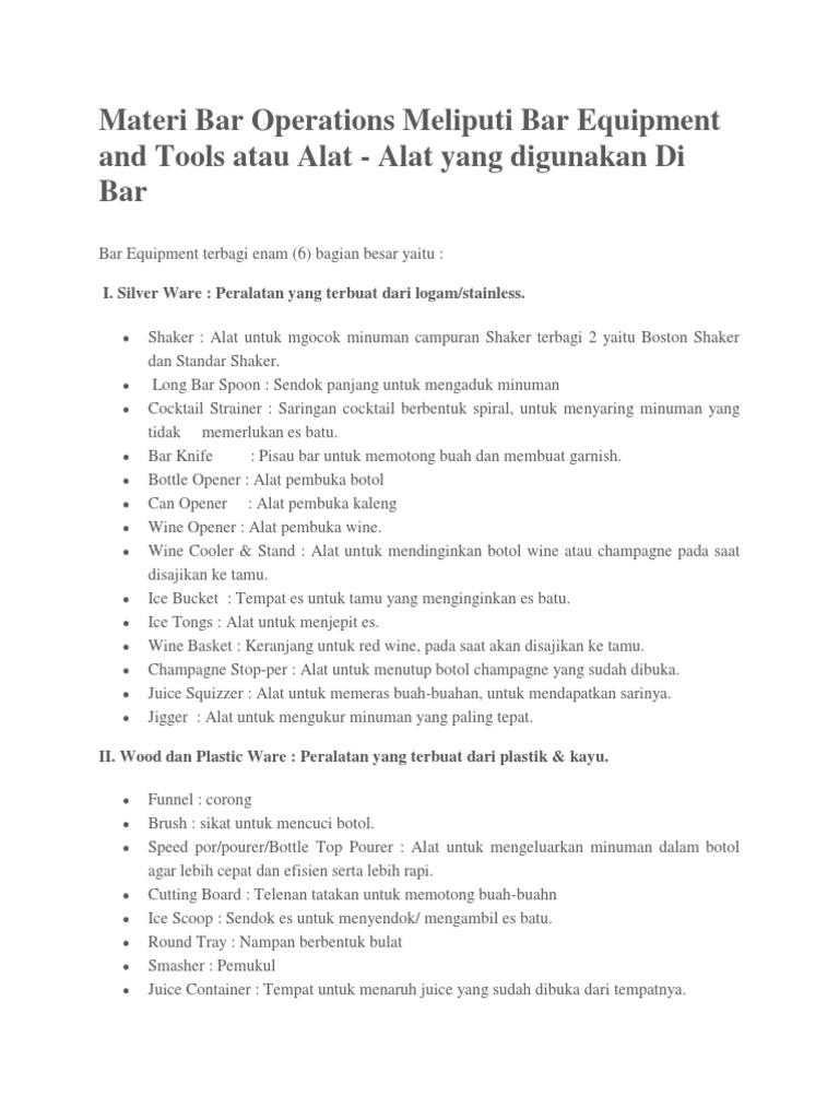 Bar Equipment and Metode Mixing Drink | PDF