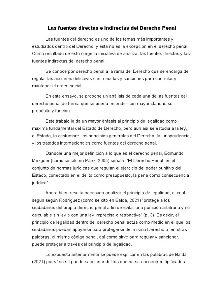 Las Fuentes Directas e Indirectas Del Derecho Penal | PDF | Derecho ...