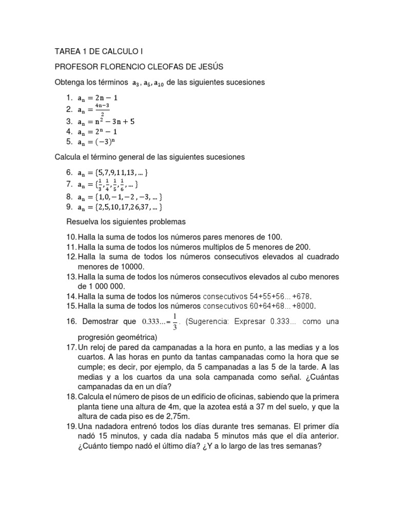 Tarea 1 de Calculo I | PDF | Formas geométricas | Matemáticas