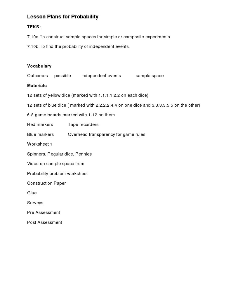 Probability Lesson Plan | PDF | Probability | Dice