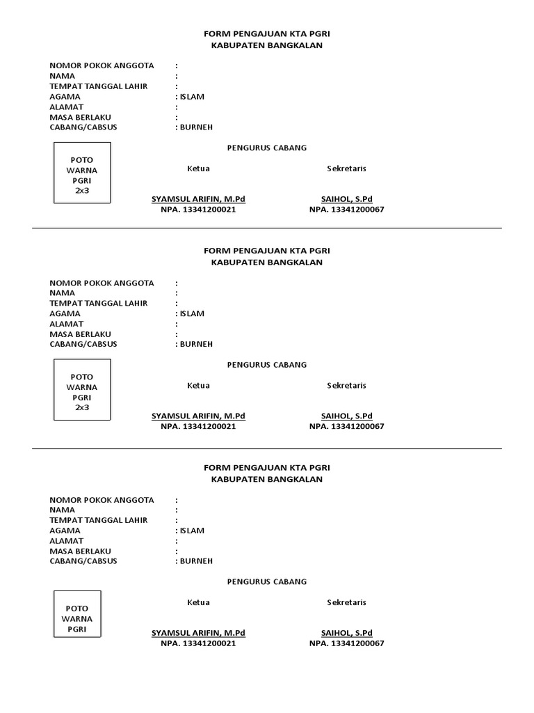 Form Pengajuan Kta Pgri | PDF