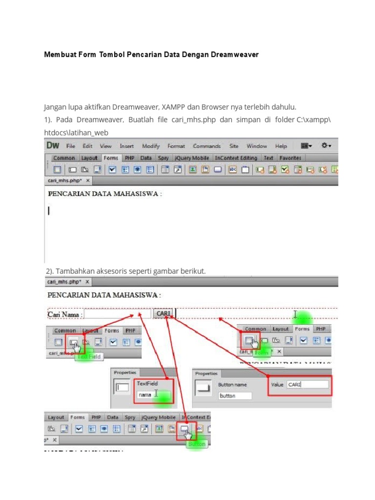 Cara Membuat Form Tombol Pencarian Data Dengan Dreamweaver CS6 | PDF