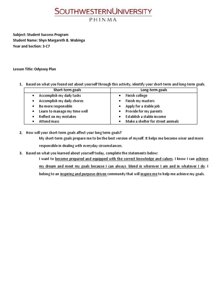 Odyssey Plan SSP | PDF | Nursing | Cognitive Science