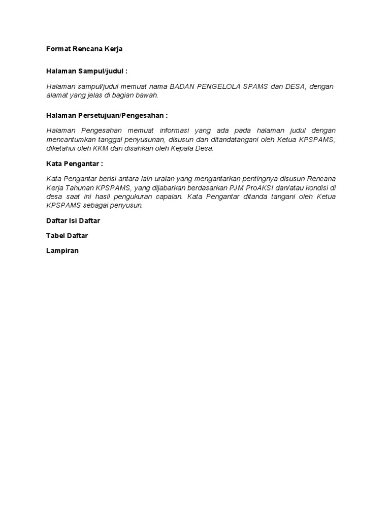 FORMAT Rencana Kerja KPSPAMS-Edit | PDF