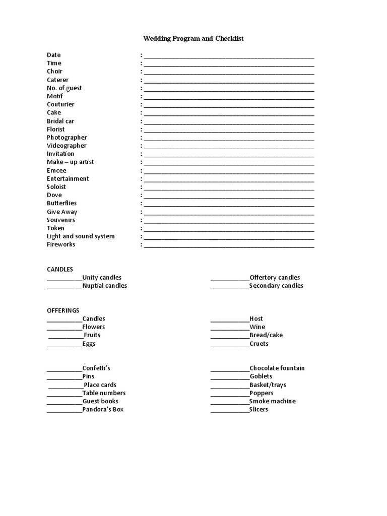 Wedding Checklist | Download Free PDF | Bridesmaid | Wedding