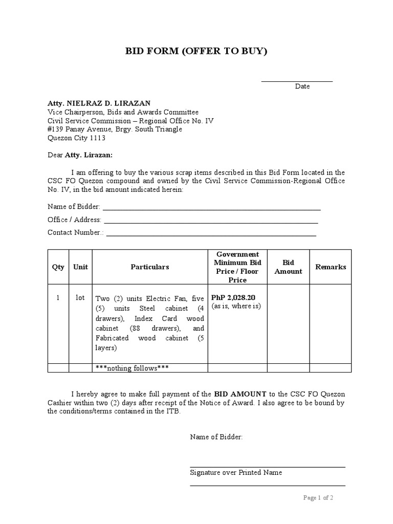 Scrap Items Bid Proposal | PDF