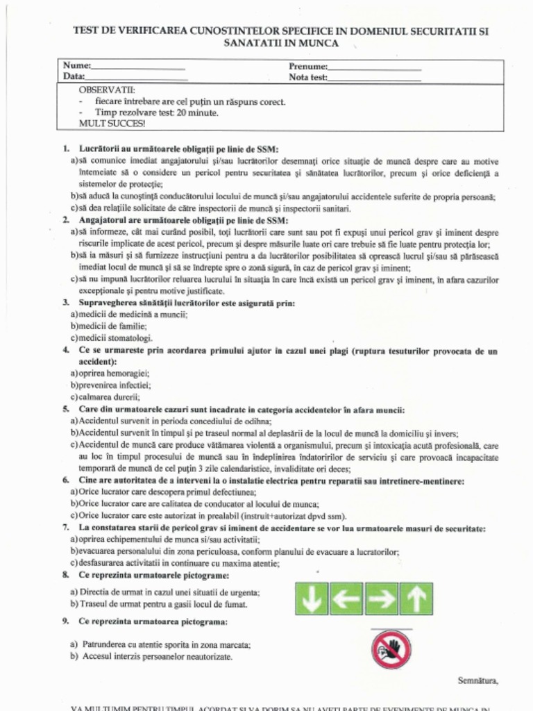 Test Verificare SSM | PDF