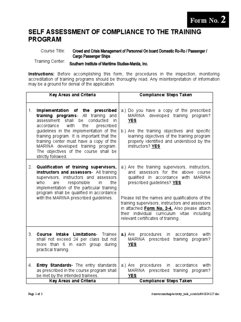 FORM 2 - Crowd and Crisis (Self-Assessment) | PDF | Teachers | Learning