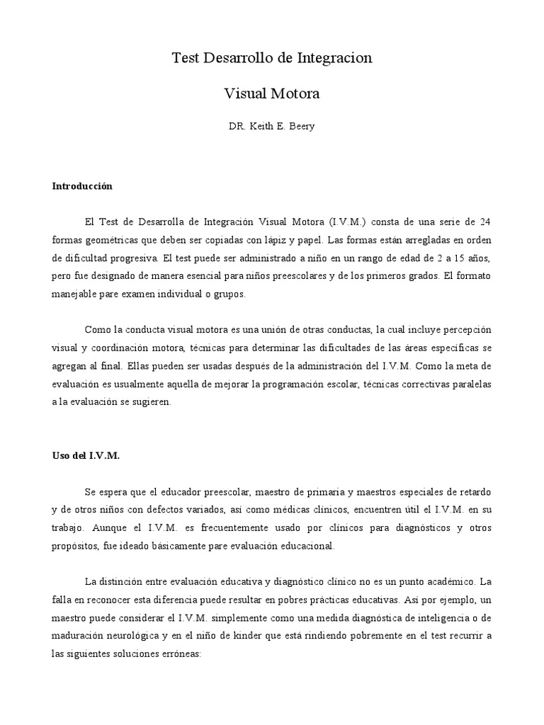 Test Desarrollo de Integración Visual Motora - Beery | PDF