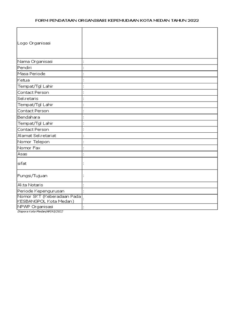 Form Pendataan Organisasi Kepemudaan | PDF | Bisnis | Pengelolaan ...
