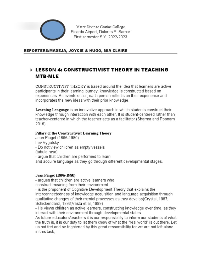 MTB MLE Lesson 4 | PDF | Constructivism (Philosophy Of Education) | Learning