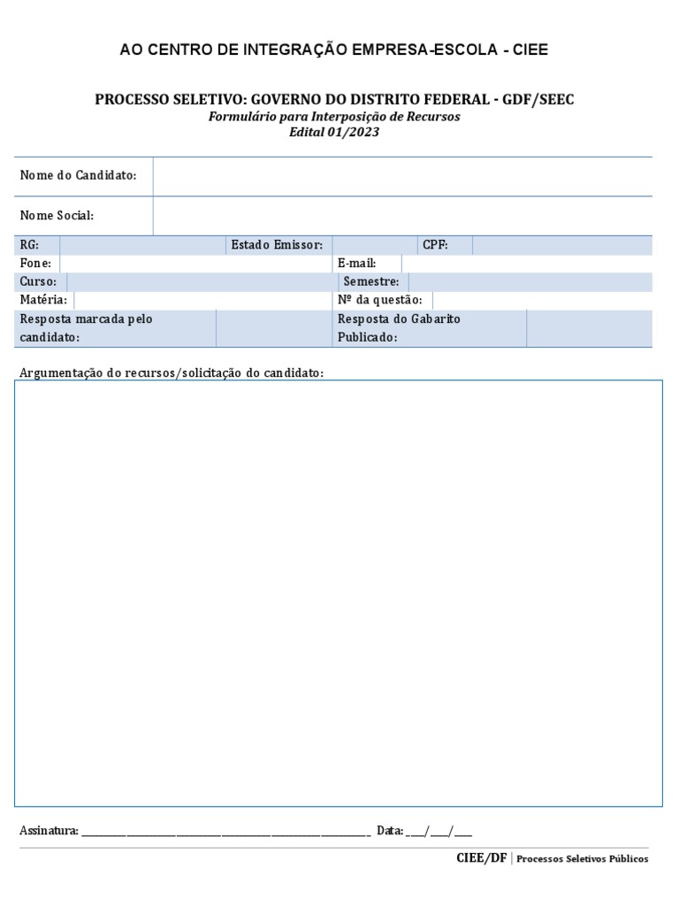 Formulário para Interposição de Recursos | PDF Formulário para Interposição de Recursos | PDF