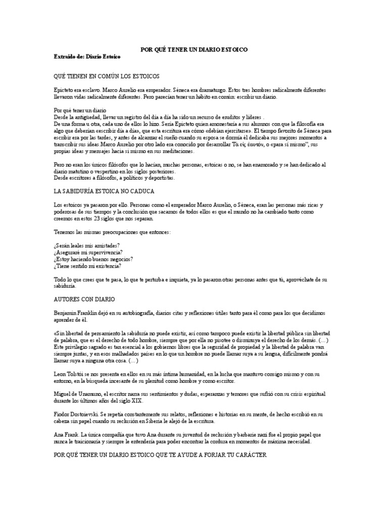 Por Qué Tener Un Diario Estoico | PDF | Estoicismo | Marco Aurelio